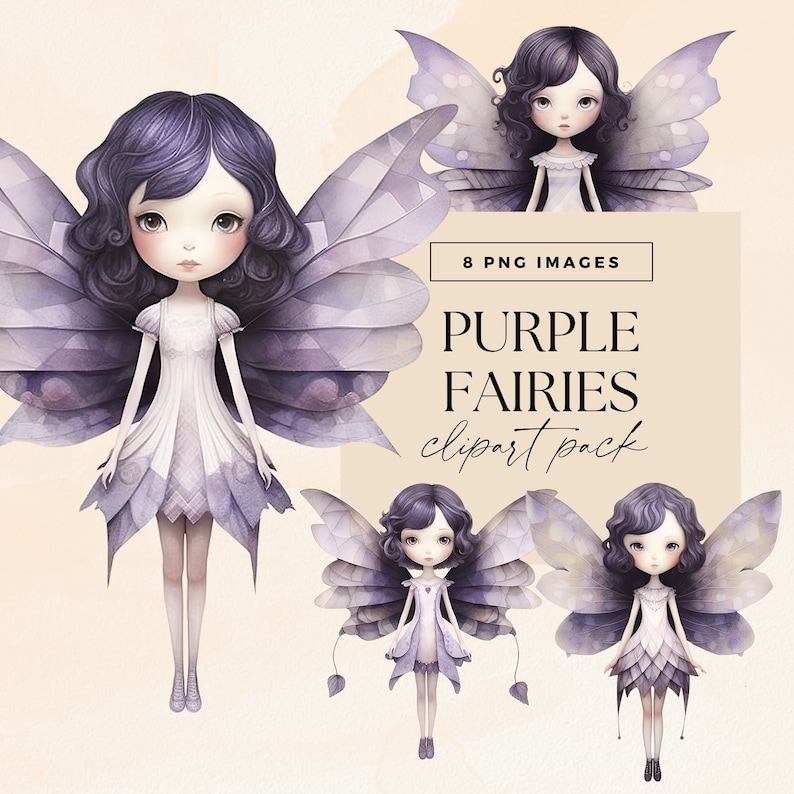 Purple Fairies Clip Art Clipart Pack, Transparent Pngs, Watercolour Fairy, Junk Journal Whimsy ...