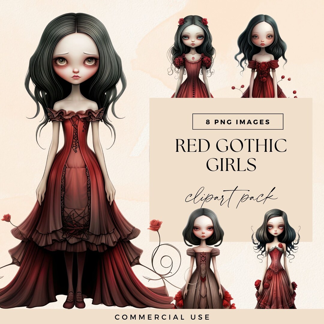 Red Gothic Girl Clipart PNG, Watercolor Fashion Paper Dolls, Junk ...