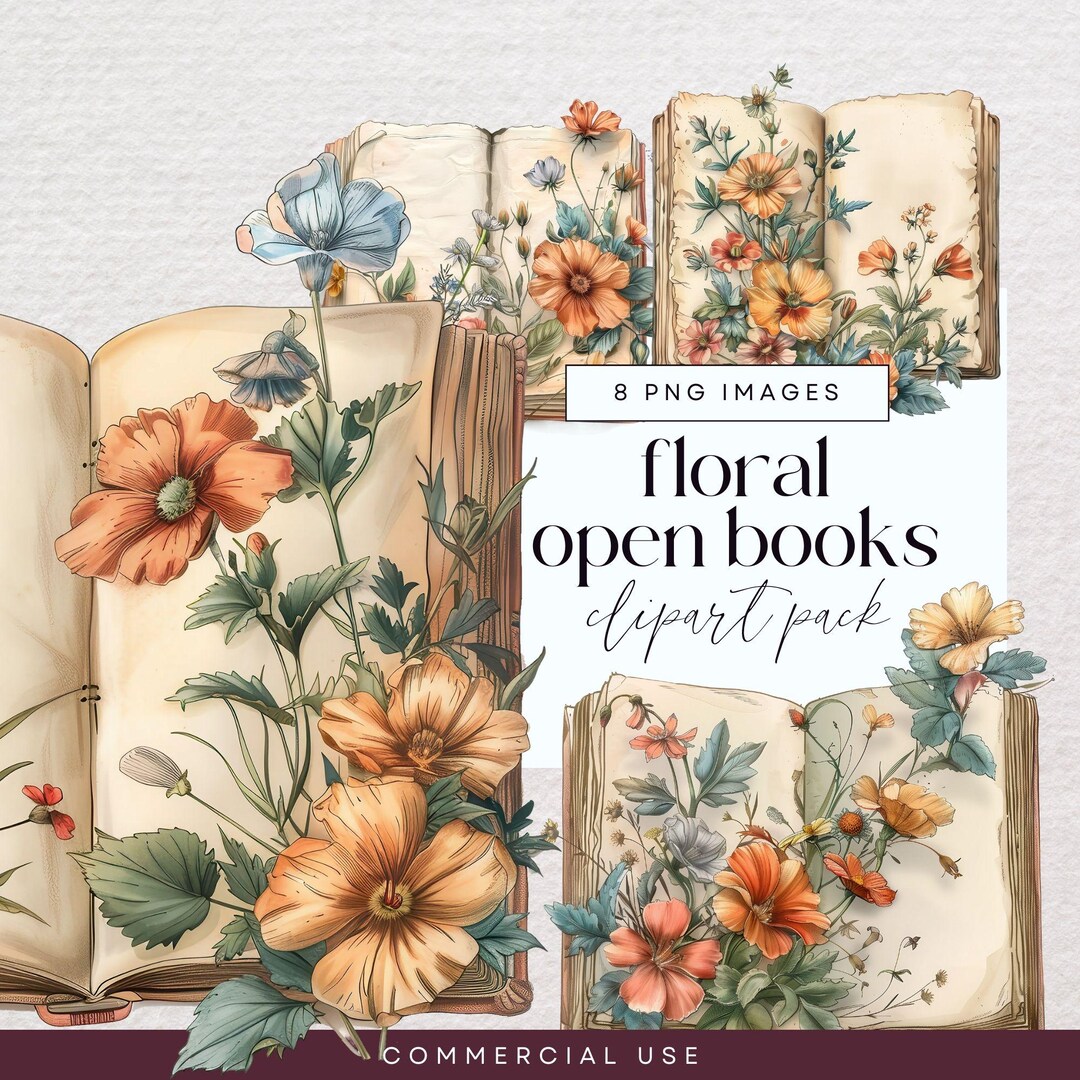 Flower Open Book Clipart, Reading Clip Art, Transparent PNG, Floral ...
