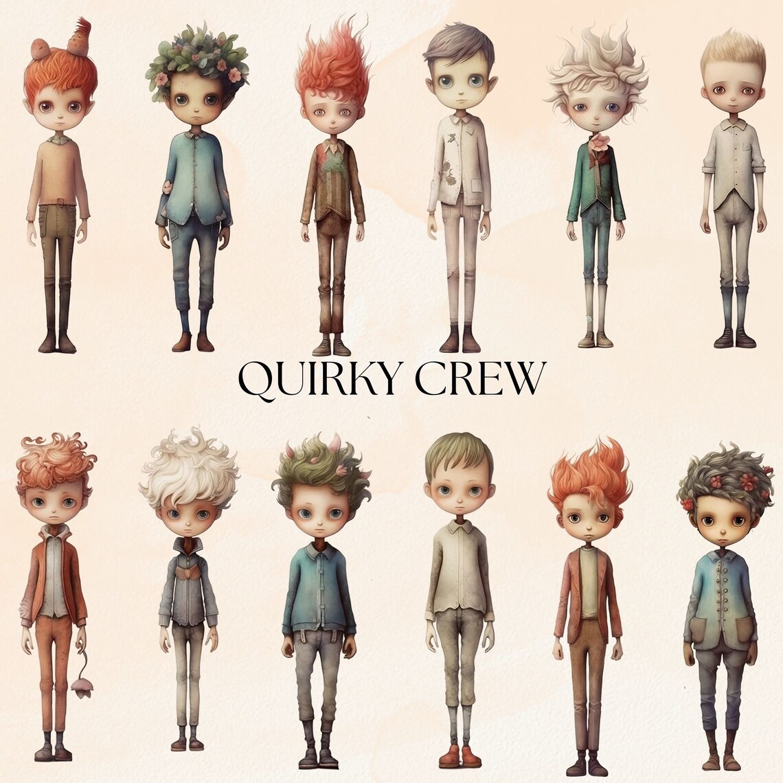 Quirky Boys Clip Art Clipart Pack, Transparent Pngs, Junk Journal ...