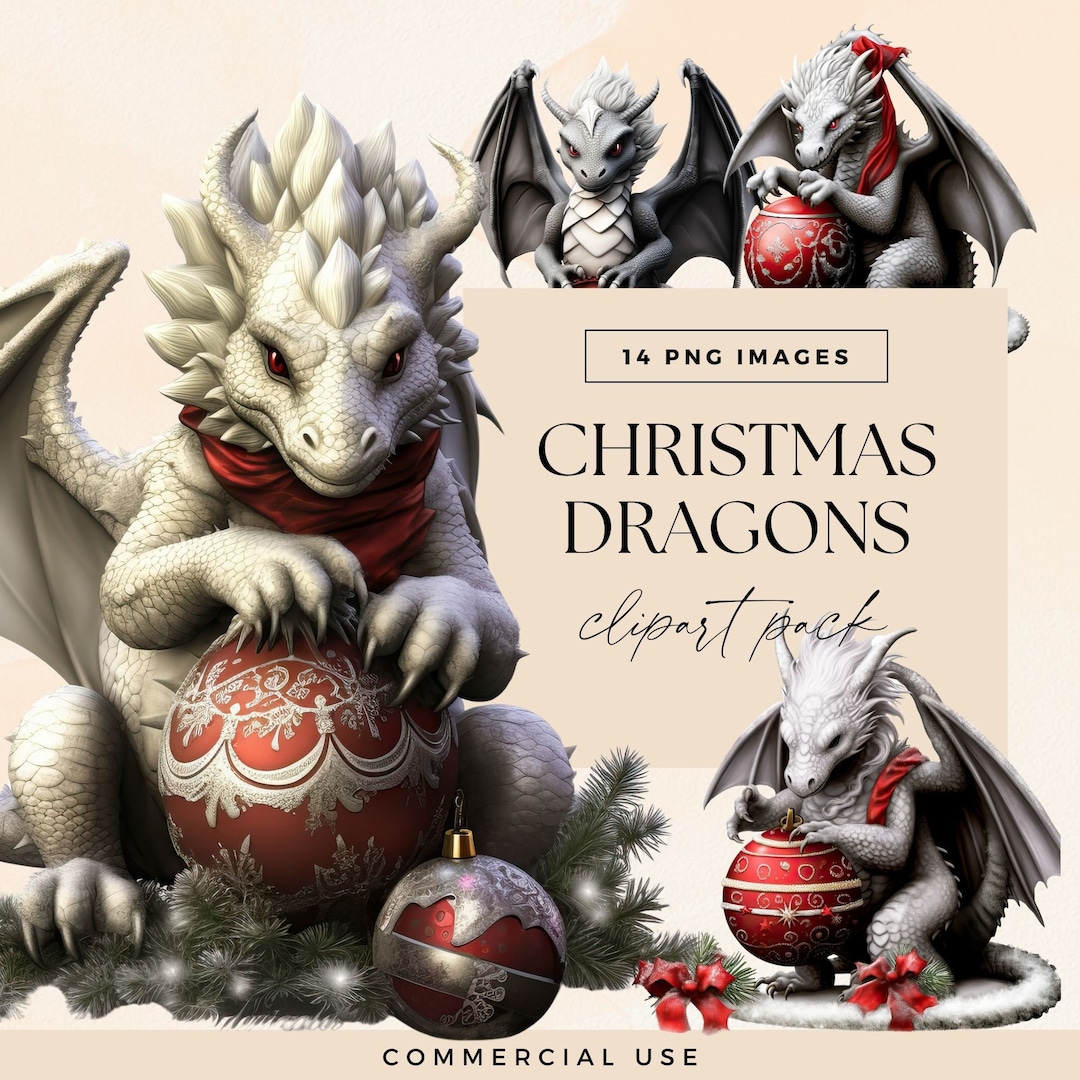 Dragon Christmas Clipart Bundle, Xmas Fantasy Clip Art, Transparent PNG ...