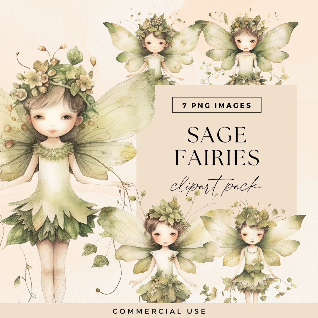 Cute Fairies Clipart Pack, PNG, Watercolor Forest Fairy Dolls, Forest ...