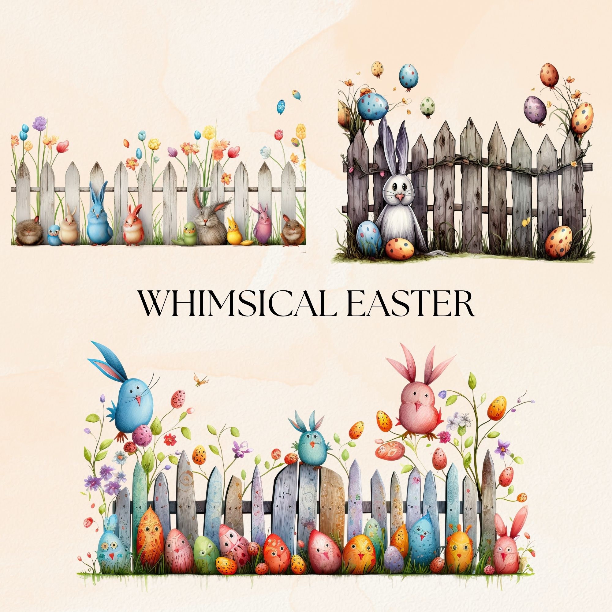 Whimsical Easter Clipart, Transparent PNG, Bright Quirky Bunny Egg Art ...