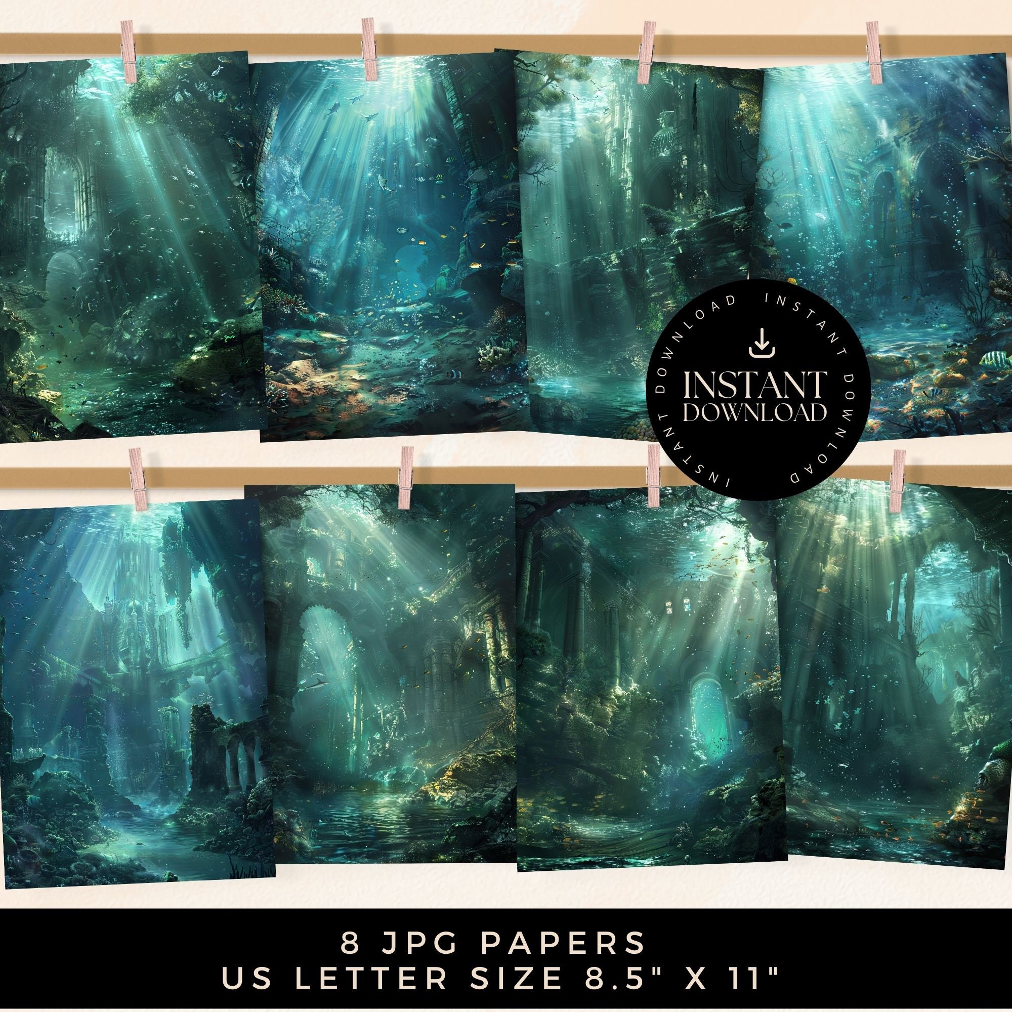 Under Sea Digital Backdrop, Ocean Theme Background, Underwater Overlay ...