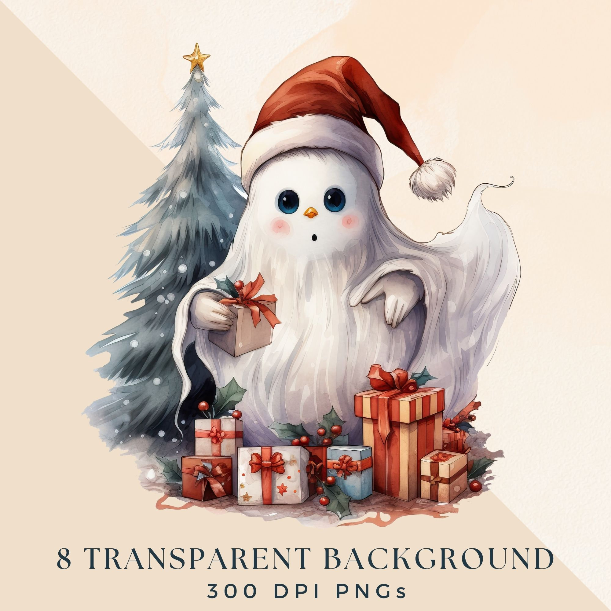 Christmas Ghost PNG Clipart Bundle, Transparent PNG, Xmas Spooky Spirit ...