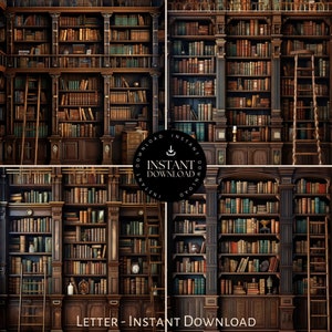 Library Digital Papers, Reading Room Printable, Scrapbooking, Book ...