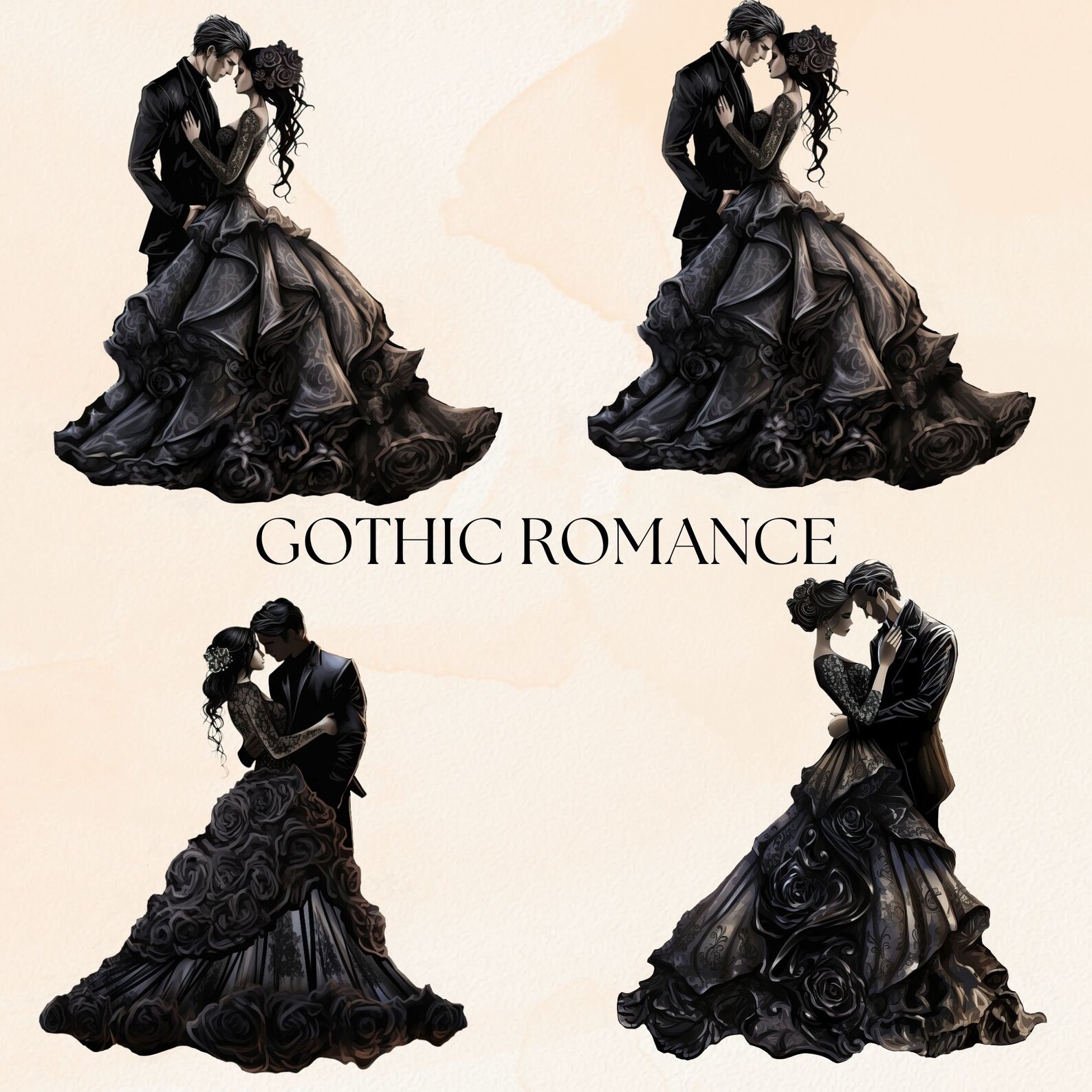 Dark Romance Wedding Clipart Pack, Transparent Pngs, Junk Journal ...