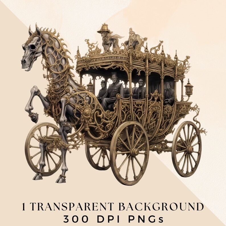Gothic Skeleton Carriage Clipart Haunted Horse Clip Art - Etsy