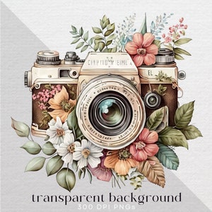 Floral Camera Clipart, Photography Clip Art, Transparent PNG, Vintage ...