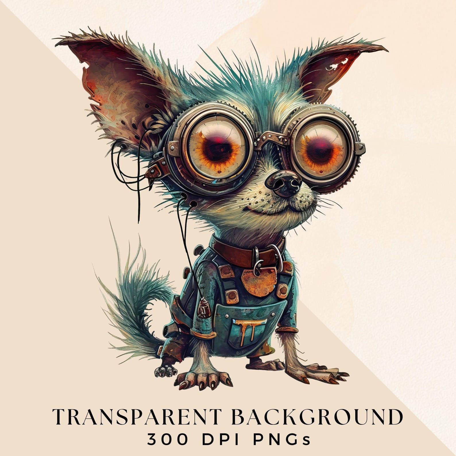 Scruffy Steampunk Dogs Clipart Bundle, Transparent PNG, Whimsical Puppy ...