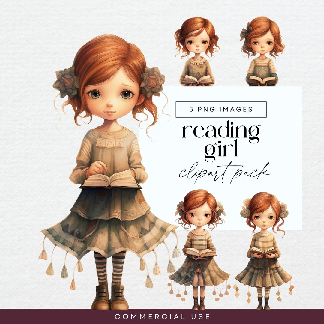 Girl Reading Book Clipart, Book Girl Clip Art Pack, Transparent PNG ...