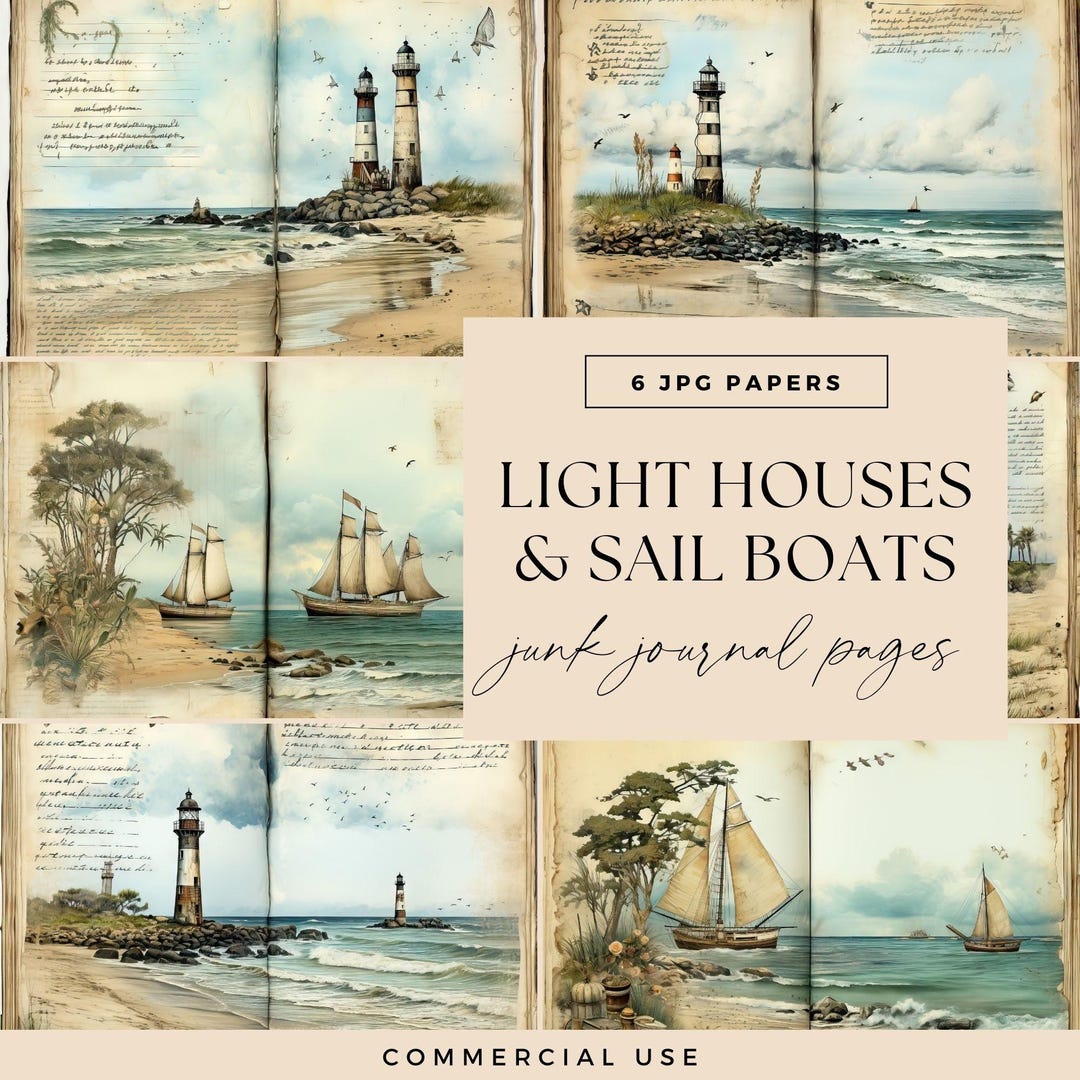 Beach Junk Journal Kit, Digital Ocean Sailboat Paper, Scrapbooking ...