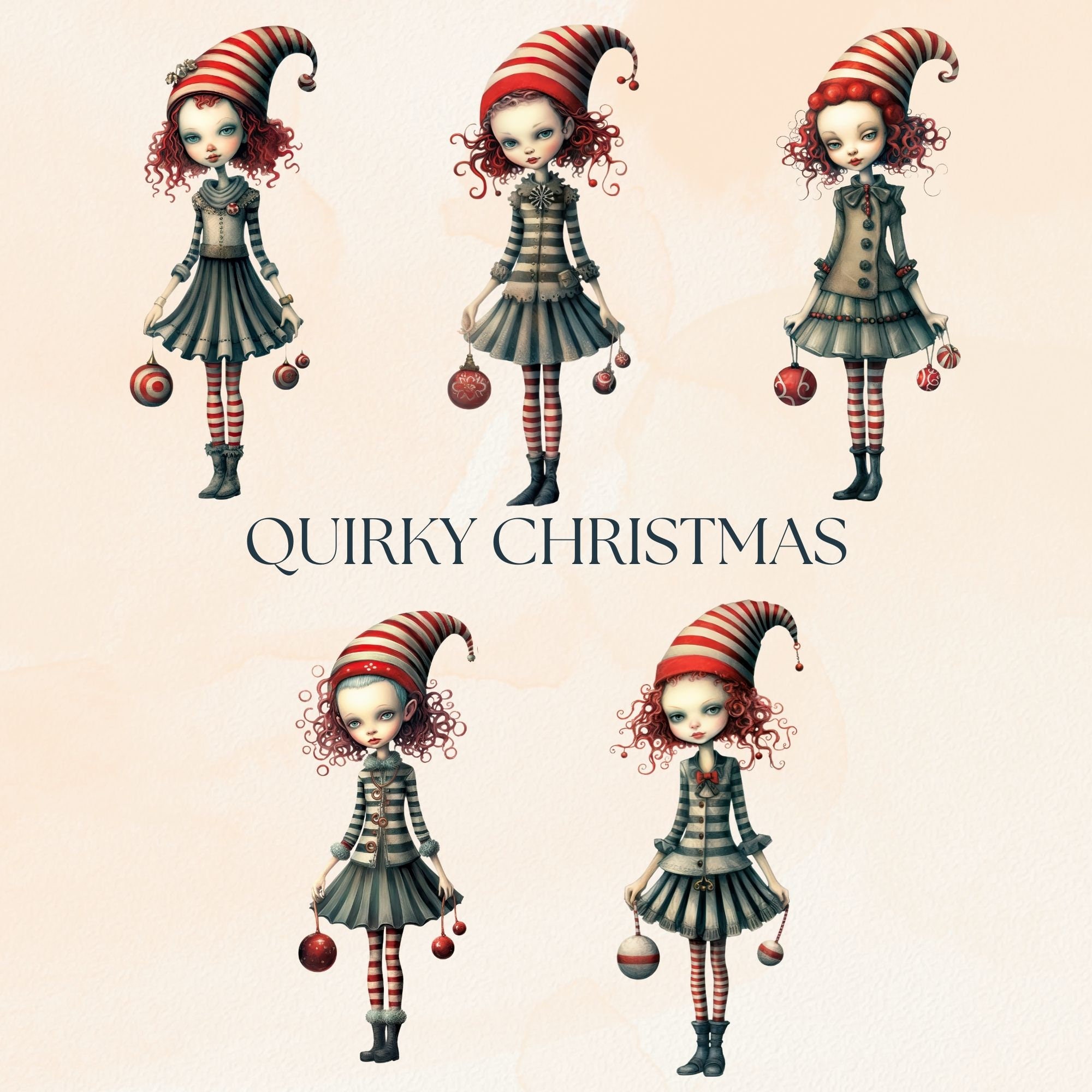 Whimsical Christmas Clipart, Quirky Xmas Paper Doll, Transparent Pngs ...
