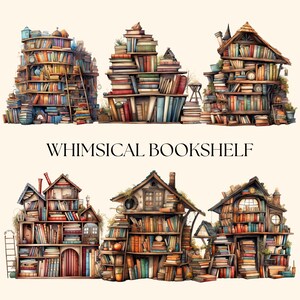 Whimsical Bookshelf Clip Art Pack, Library Clipart, Fun Reading ...