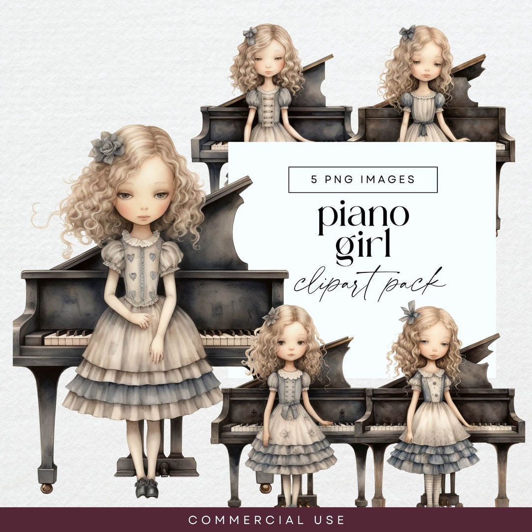 Whimsical Musical Doll Clip Art, Piano Girl Clipart Pack, Transparent ...