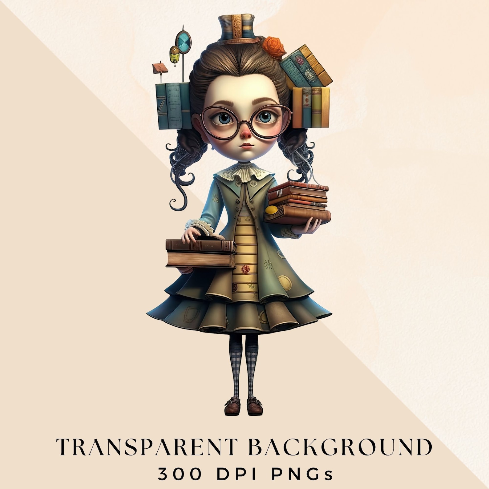 Library Girl Clipart, Librarian Book Pile Clip Art, Transparent PNG ...