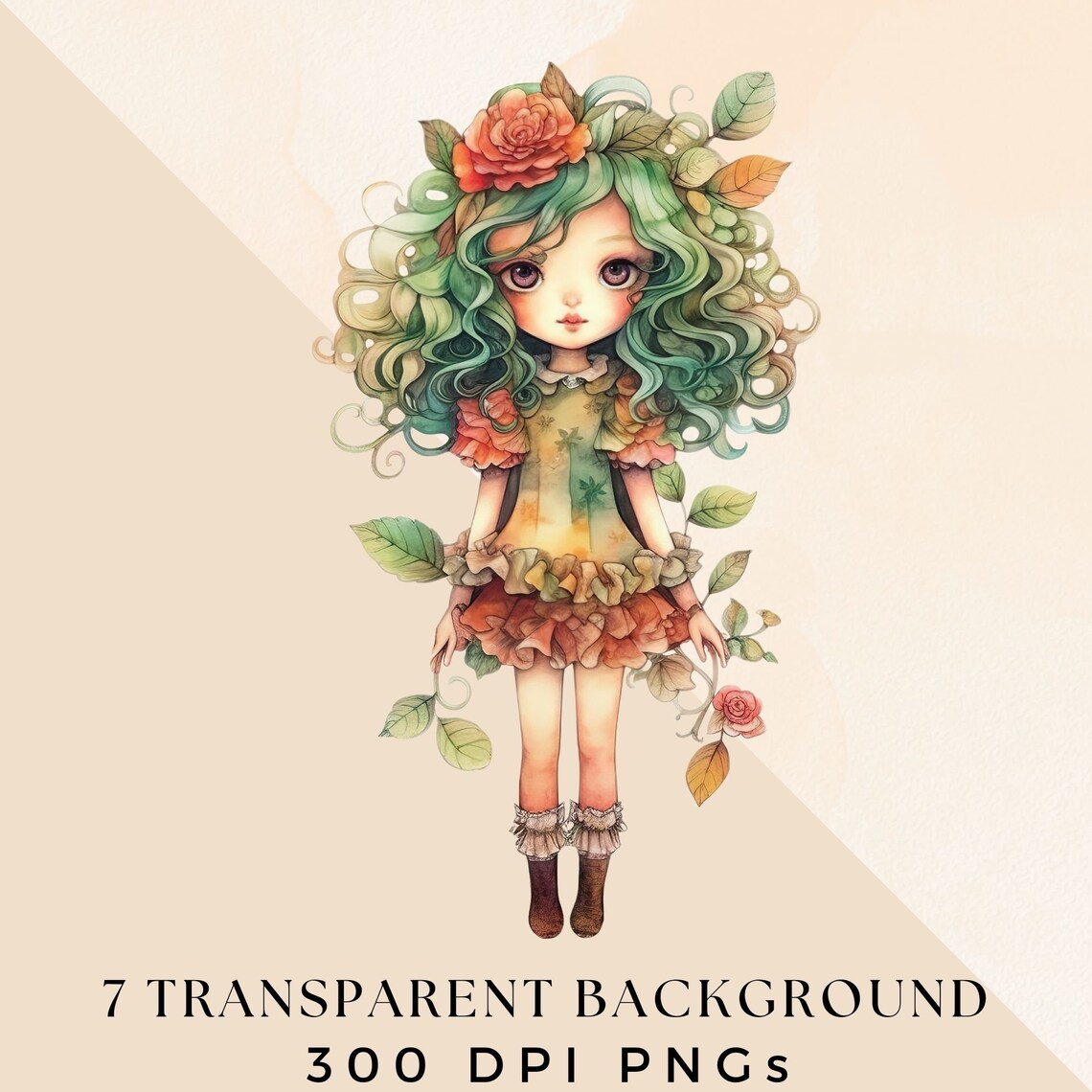 Spring Girl Clipart Pack PNG, Watercolor Cute Springtime Doll Clip Art ...