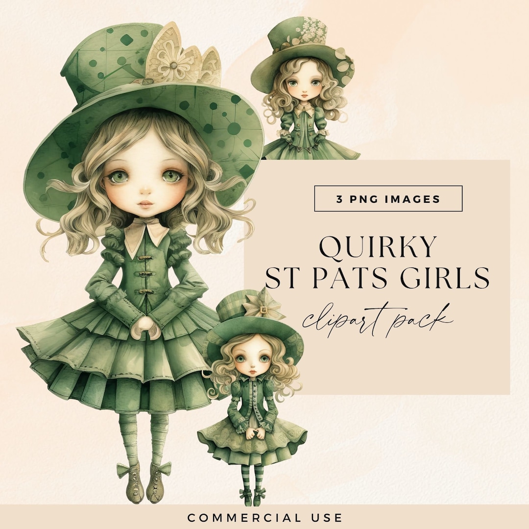 Whimsical St Patricks Girl Day Clipart, Transparent PNG, Quirky Doll ...