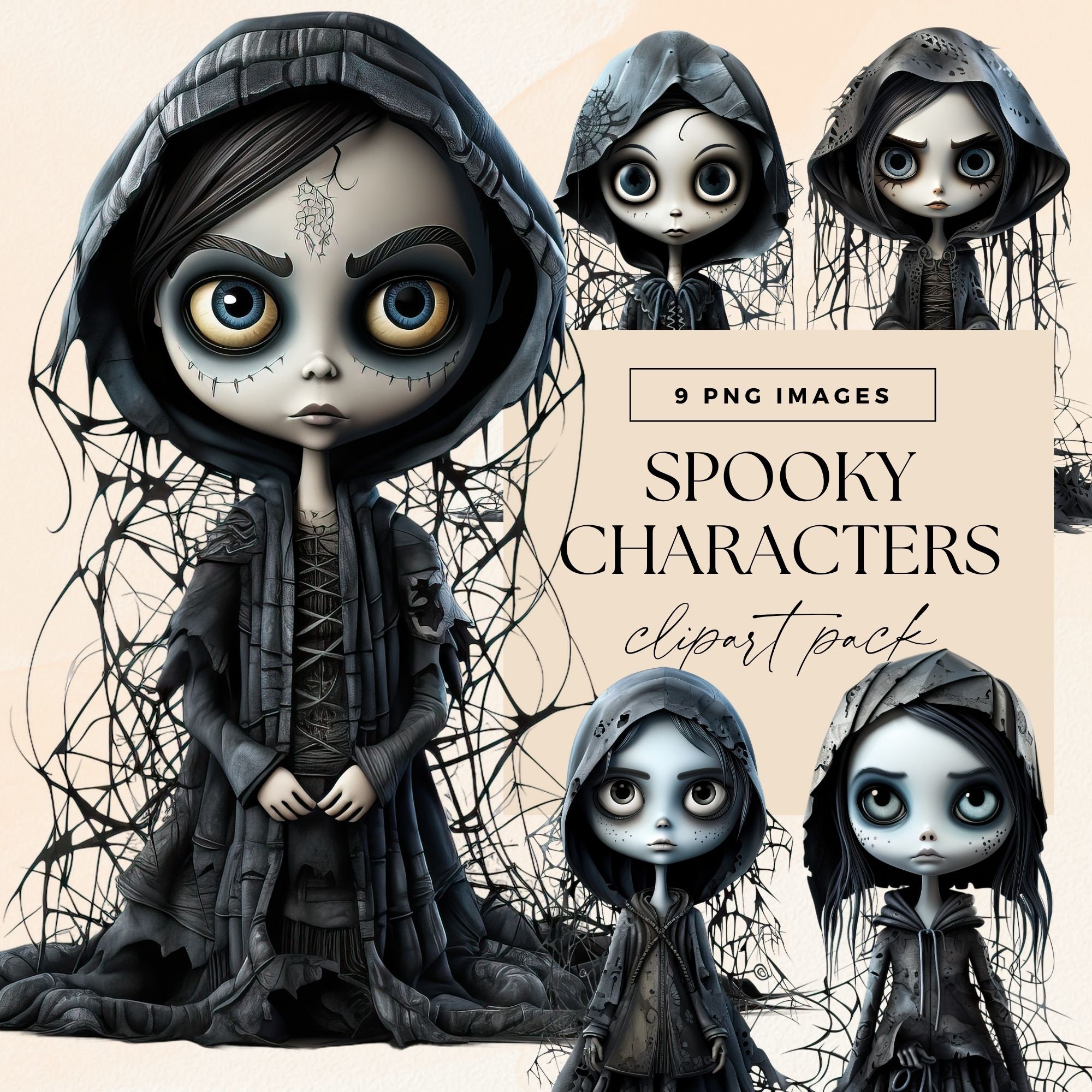 Cute Halloween Characters Clipart Transparent Pngs Trendy - Etsy