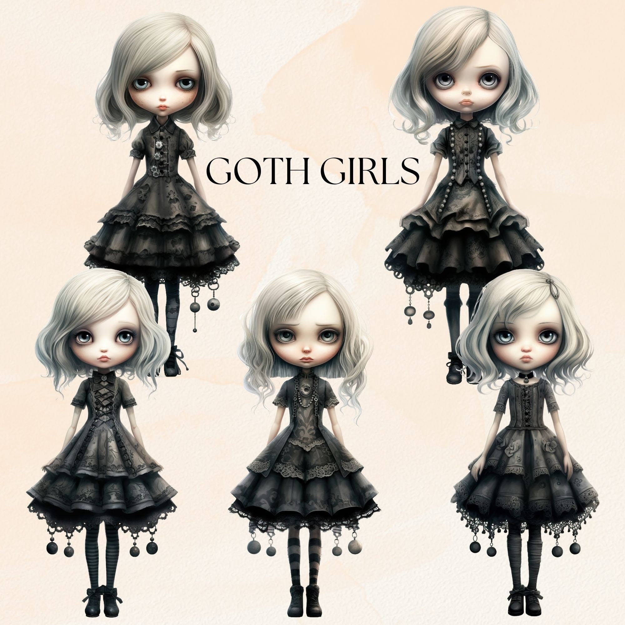 Goth Girl Clipart, Transparent PNG, Gothic Watercolor Paper Dolls, Junk ...