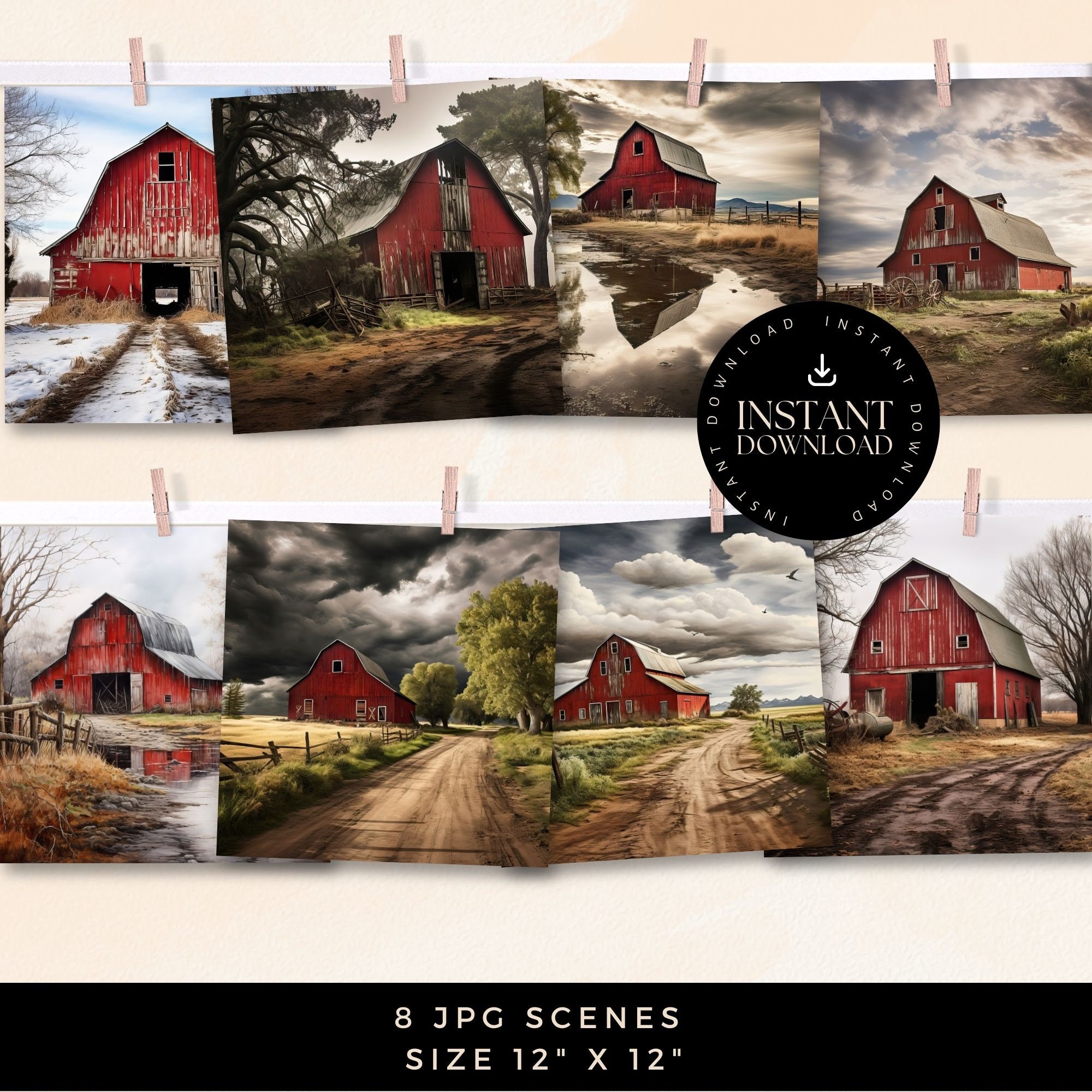 Red Barn Digital Background, Vintage Farm House Backdrop, Country Side ...