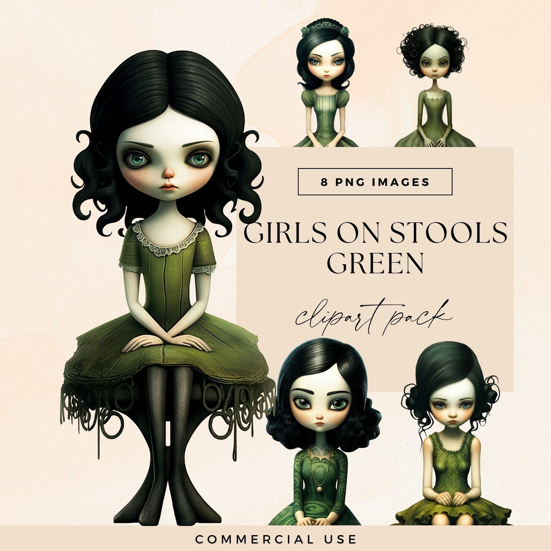 Gothic Doll Clipart, Transparent PNG, Creepy Girl Stool Clip Art, Junk ...