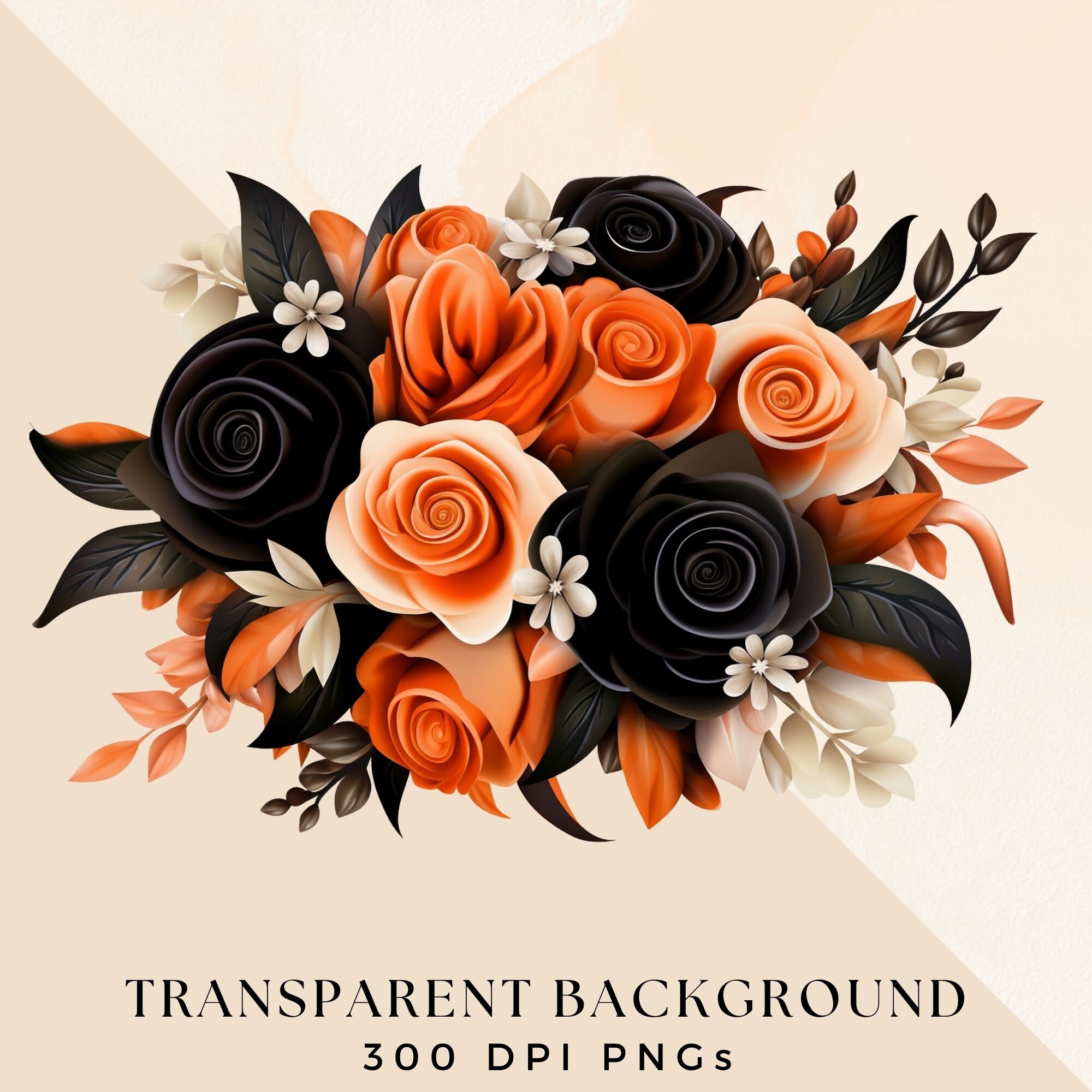 Gothic Flower Bouquet Clipart Transparent Pngs Black Orange - Etsy