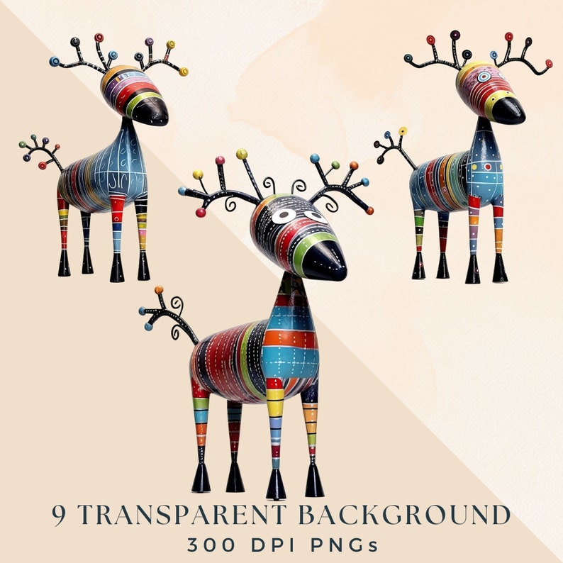 Funny Cute Reindeer Clipart Bundle, Transparent PNG, Whimsical ...