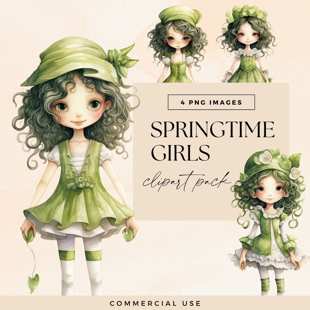 Spring Girl Clipart Pack, PNG, Watercolor Cute Springtime Dolls Clip ...