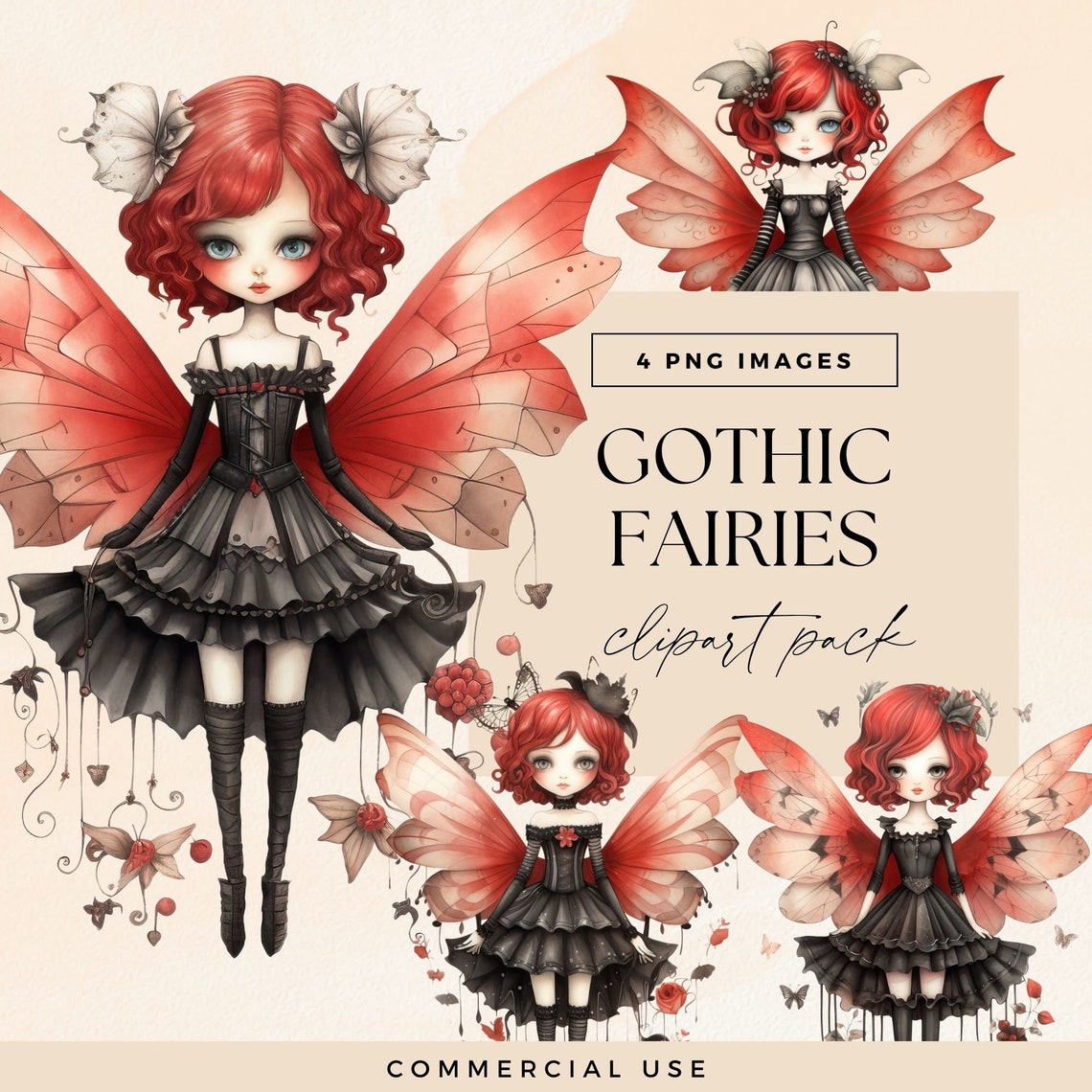Gothic Fairy Clipart Pack Mystical PNG Fantasy Winged Dolls - Etsy