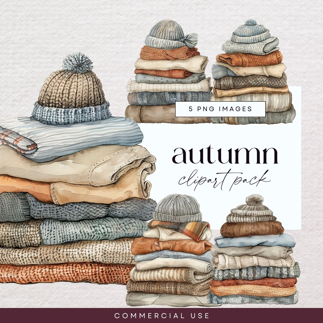 Fall Sweater Clipart Bundle, Autumn Clothes Clip Art, Watercolour ...