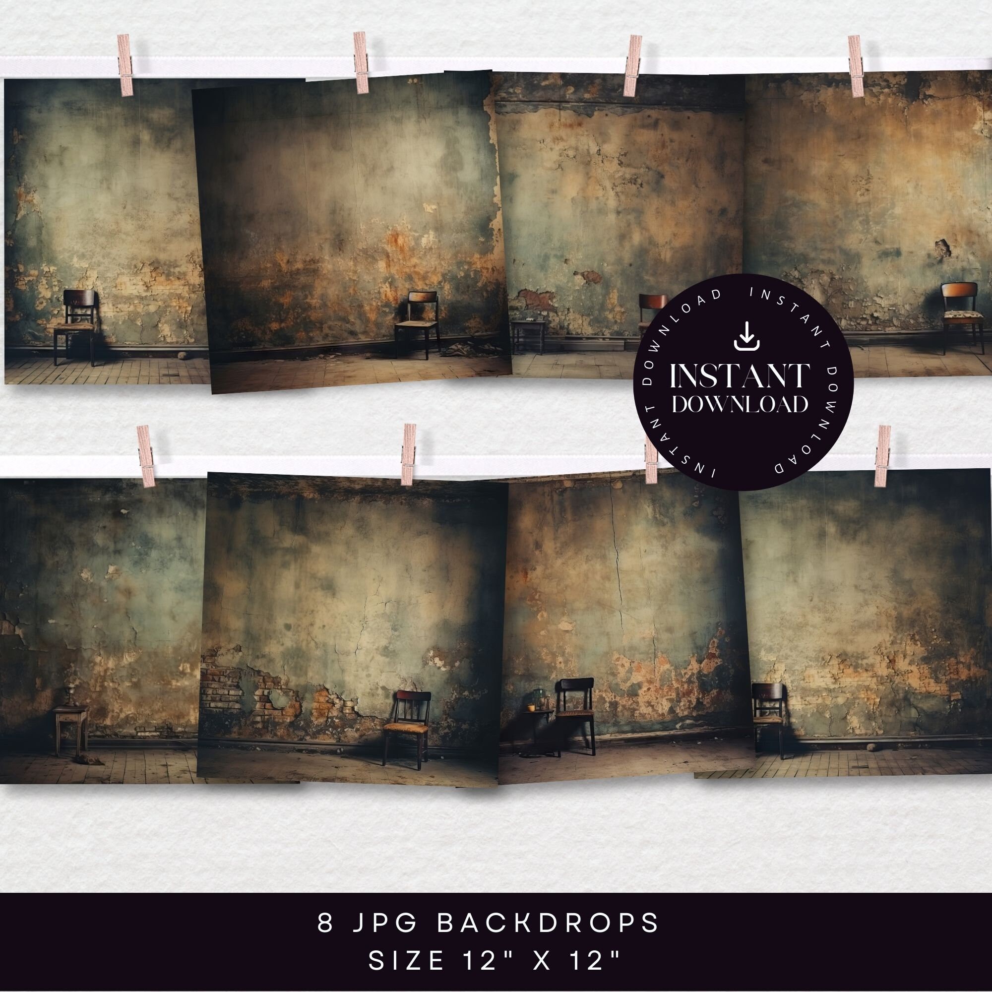 Grunge Studio Backdrop With Chair, Wall Digital Background, Urban ...