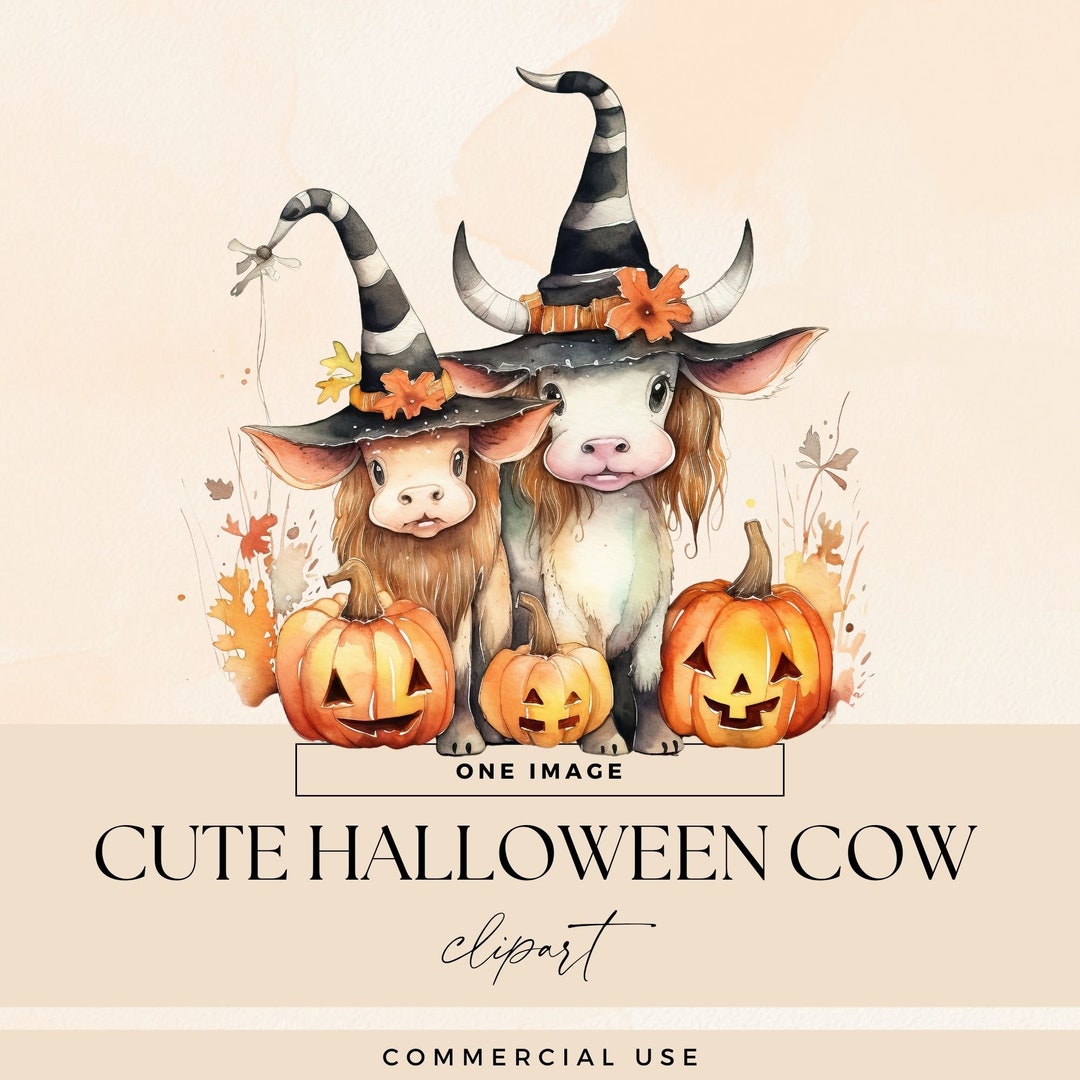 Watercolour Halloween Cows Clipart, Cute Farm Animal Clip Art ...
