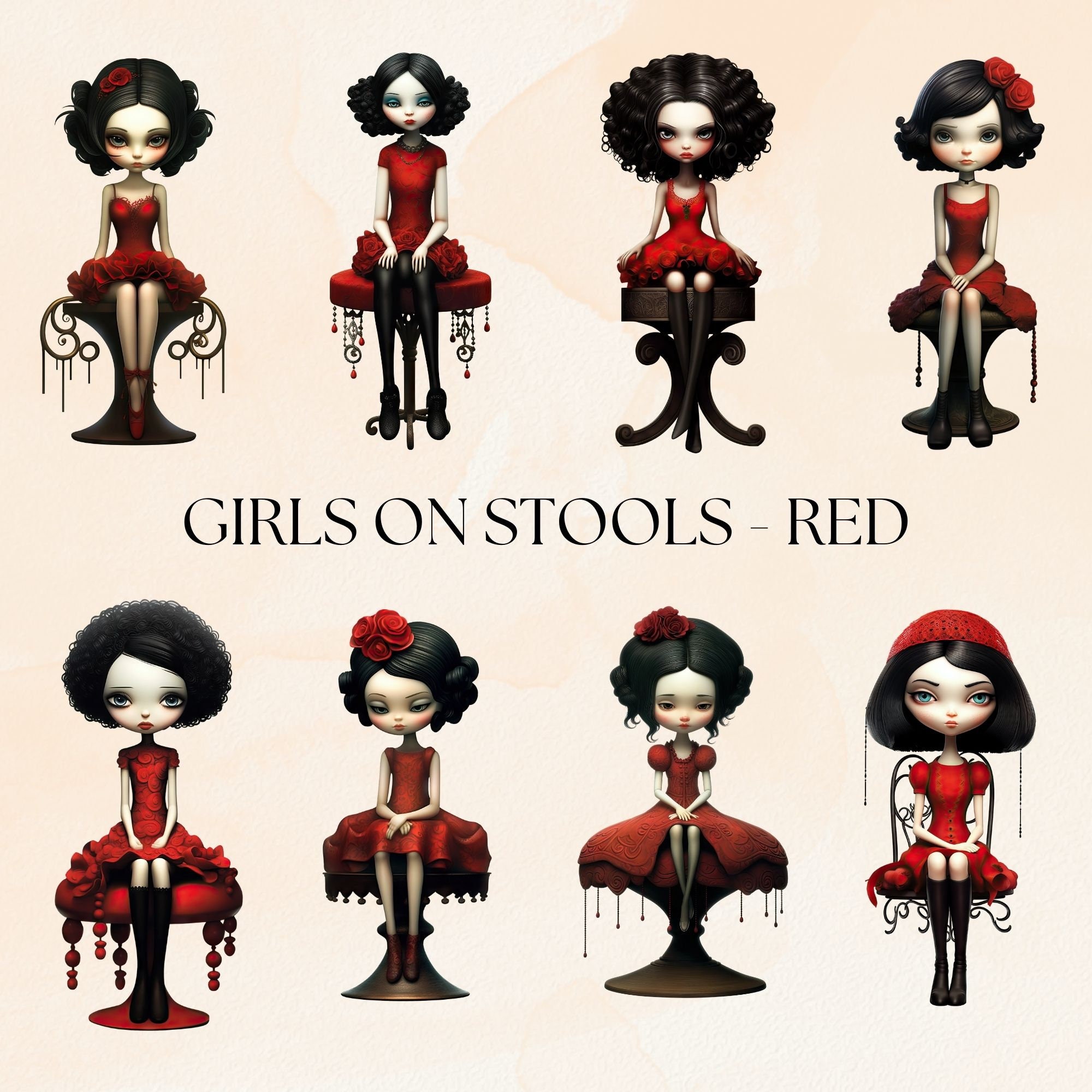 Gothic Doll Clipart, Transparent PNG, Creepy Girl Stool Clip Art, Junk ...