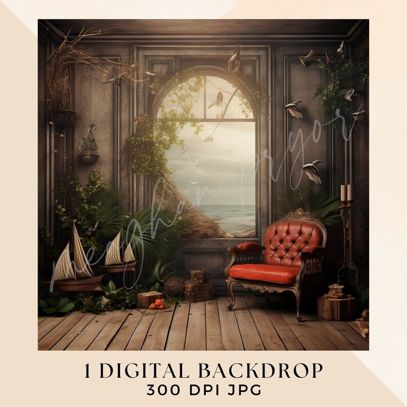 Ocean View Room Backdrop Digital, INSTANT DOWNLOAD, Whimsical Quirky ...