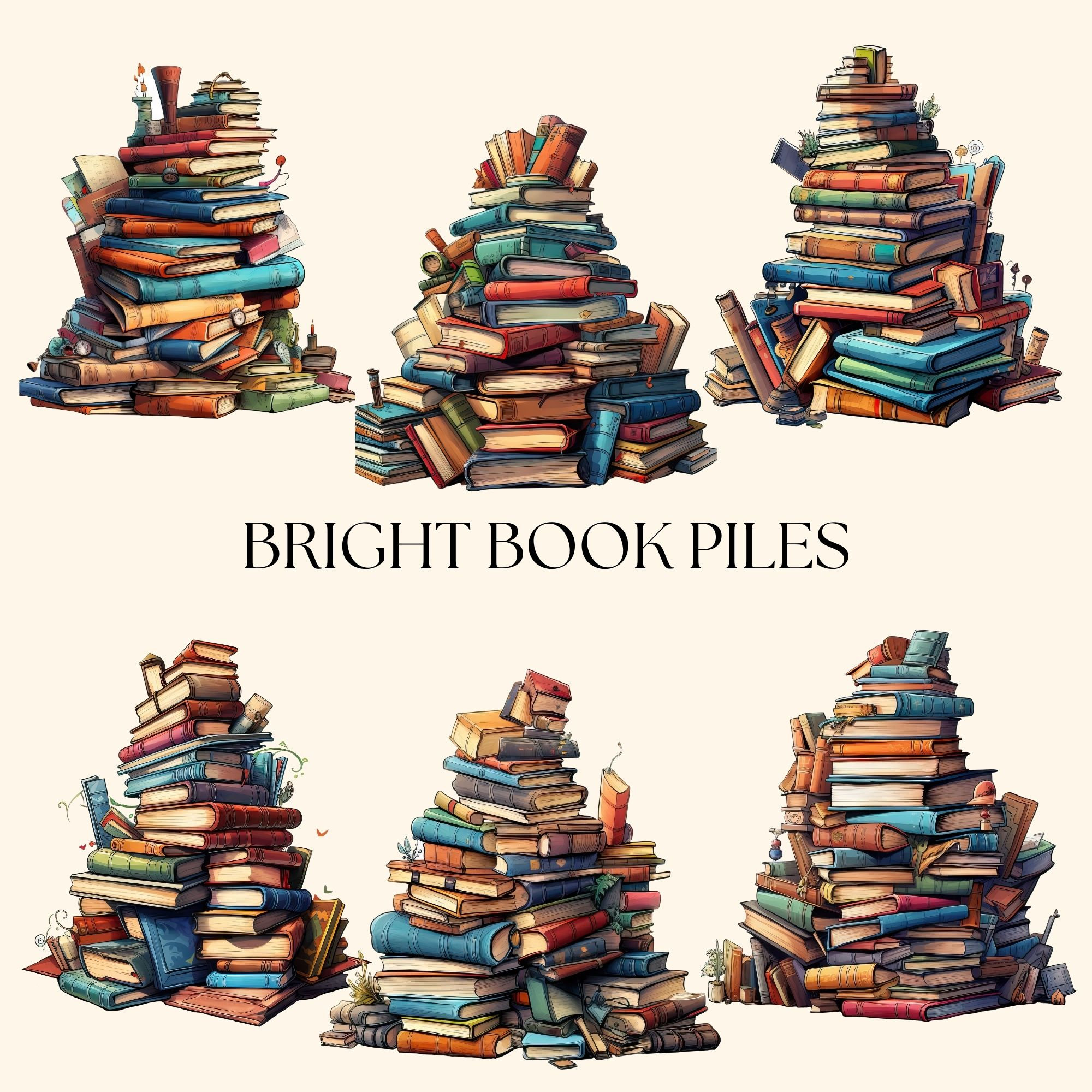 Bright Book Pile Clipart Bundle, Transparent PNG, Library Clip Art ...