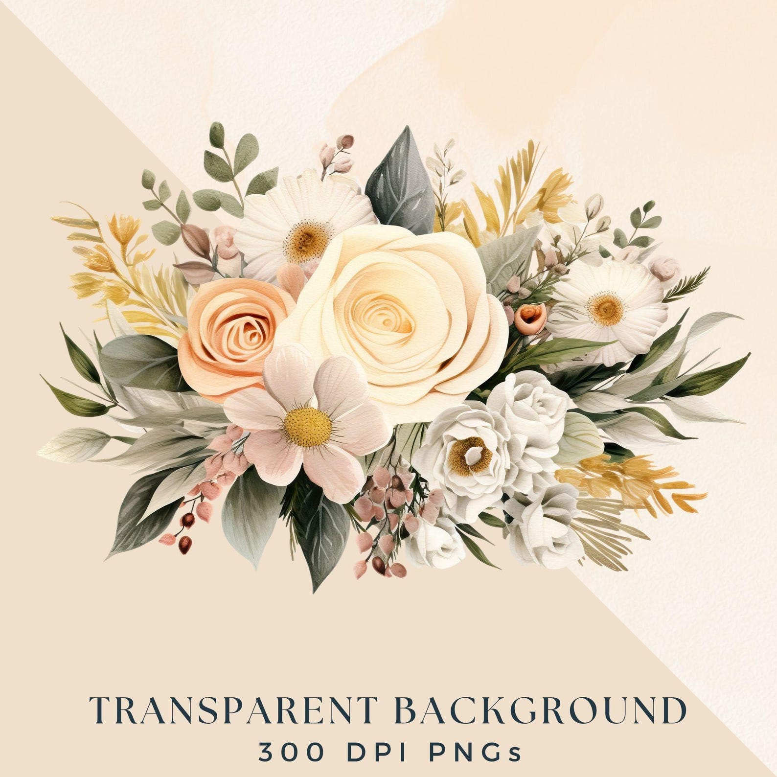 Floral Clipart Rustic Wedding, Boho Bouquet Clip Art Set, Transparent ...