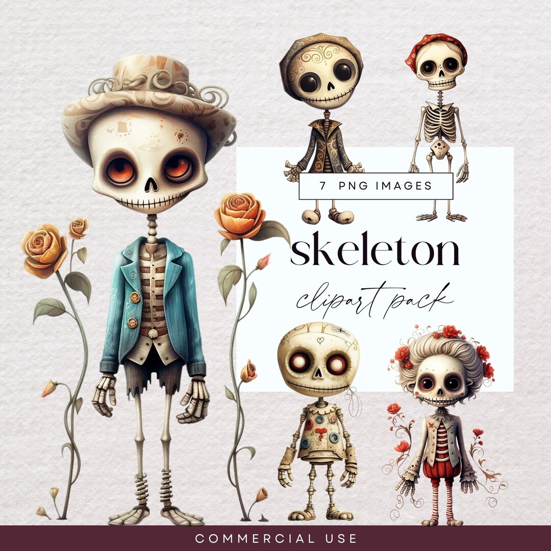 Funny Skeleton Clipart, Transparent PNG, Creepy Clip Art, Spooky Junk ...