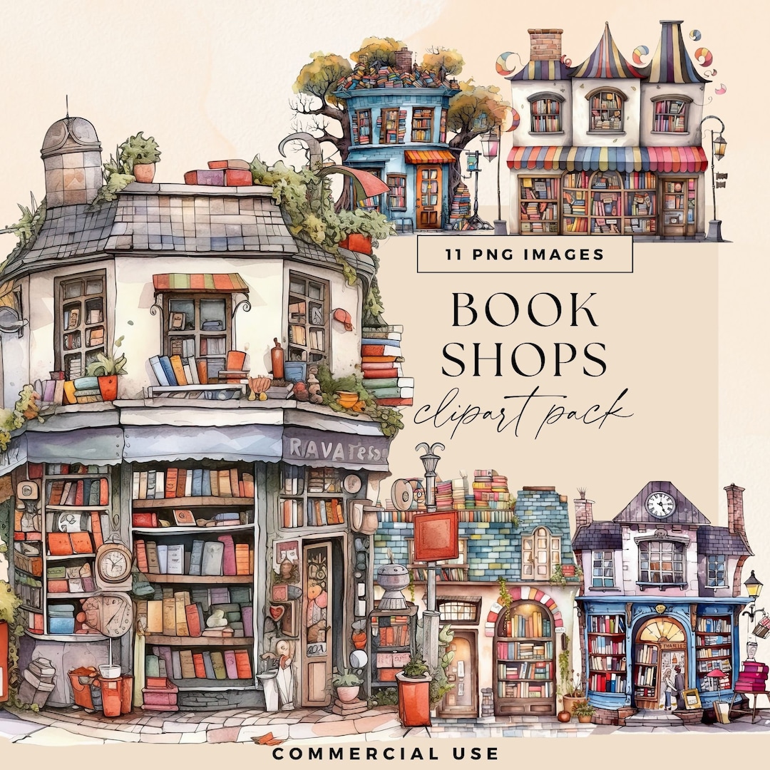 Bookstore Clipart Bundle, Library Clip Art, Fun Reading Graphic Pngs ...