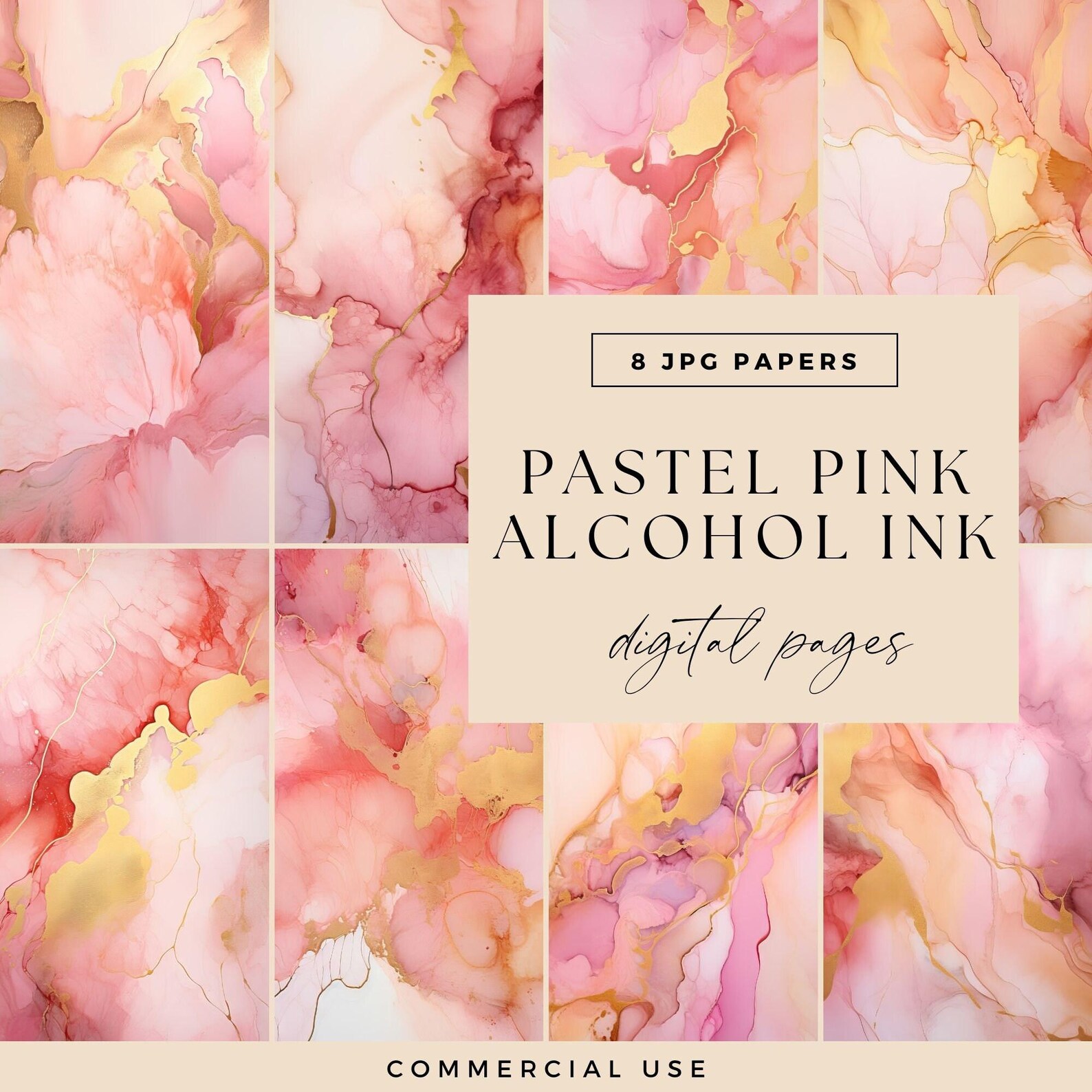 Pastel Pink Gold Digital Alcohol Ink Digital Pages, Clipart Textures ...