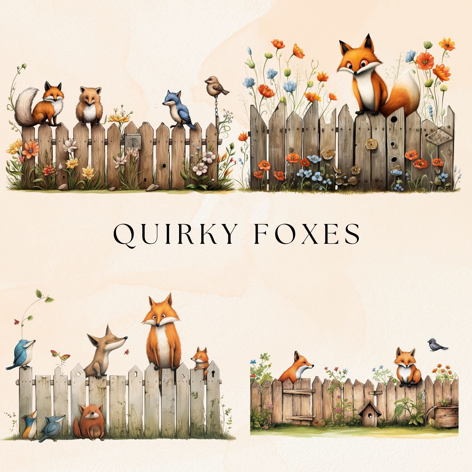 Whimsical Fox Clipart Bundle, Transparent PNG, Quirky Art, Cute Animals ...