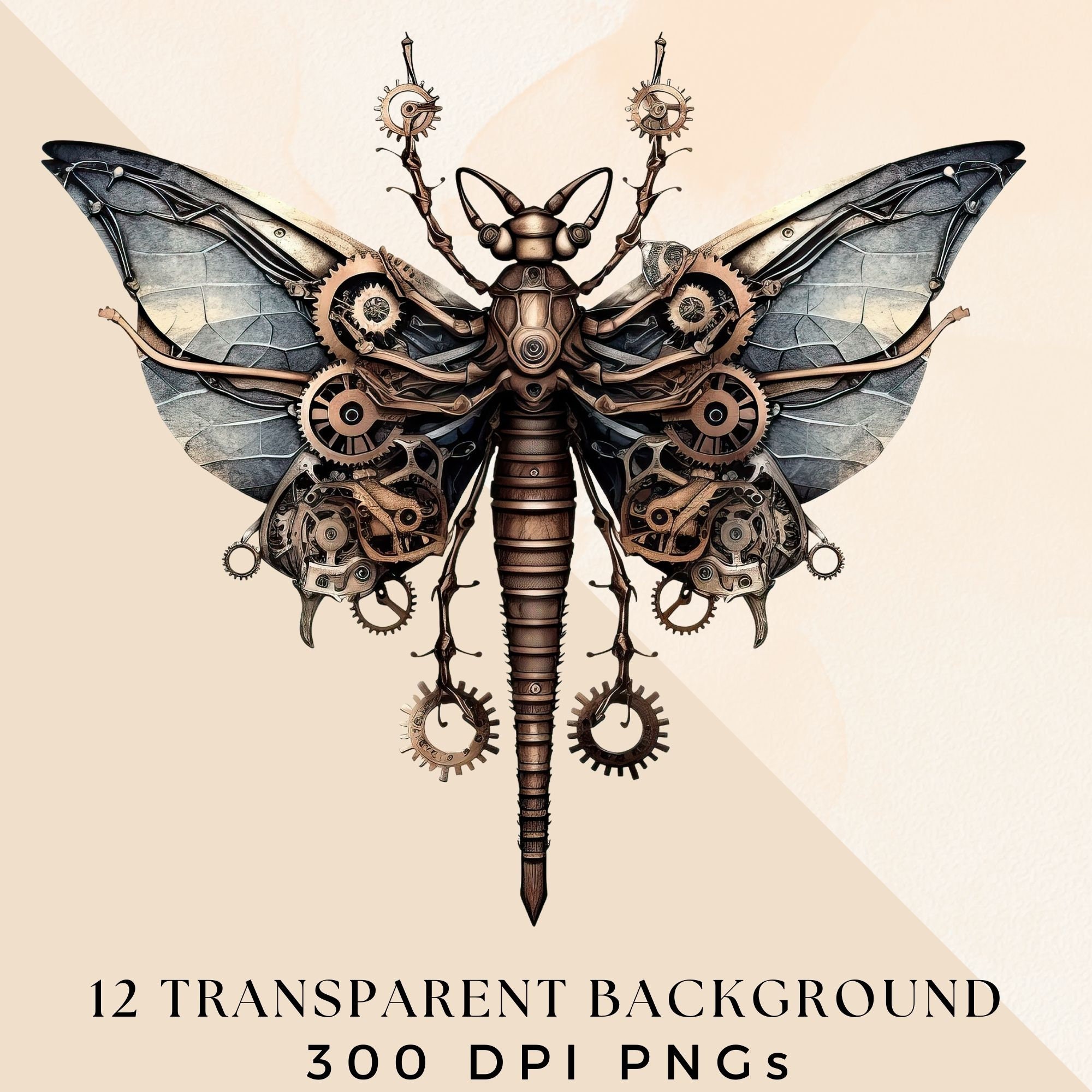 Steampunk Dragonflies Clipart Kit, Transparent PNG, Junk Journal ...