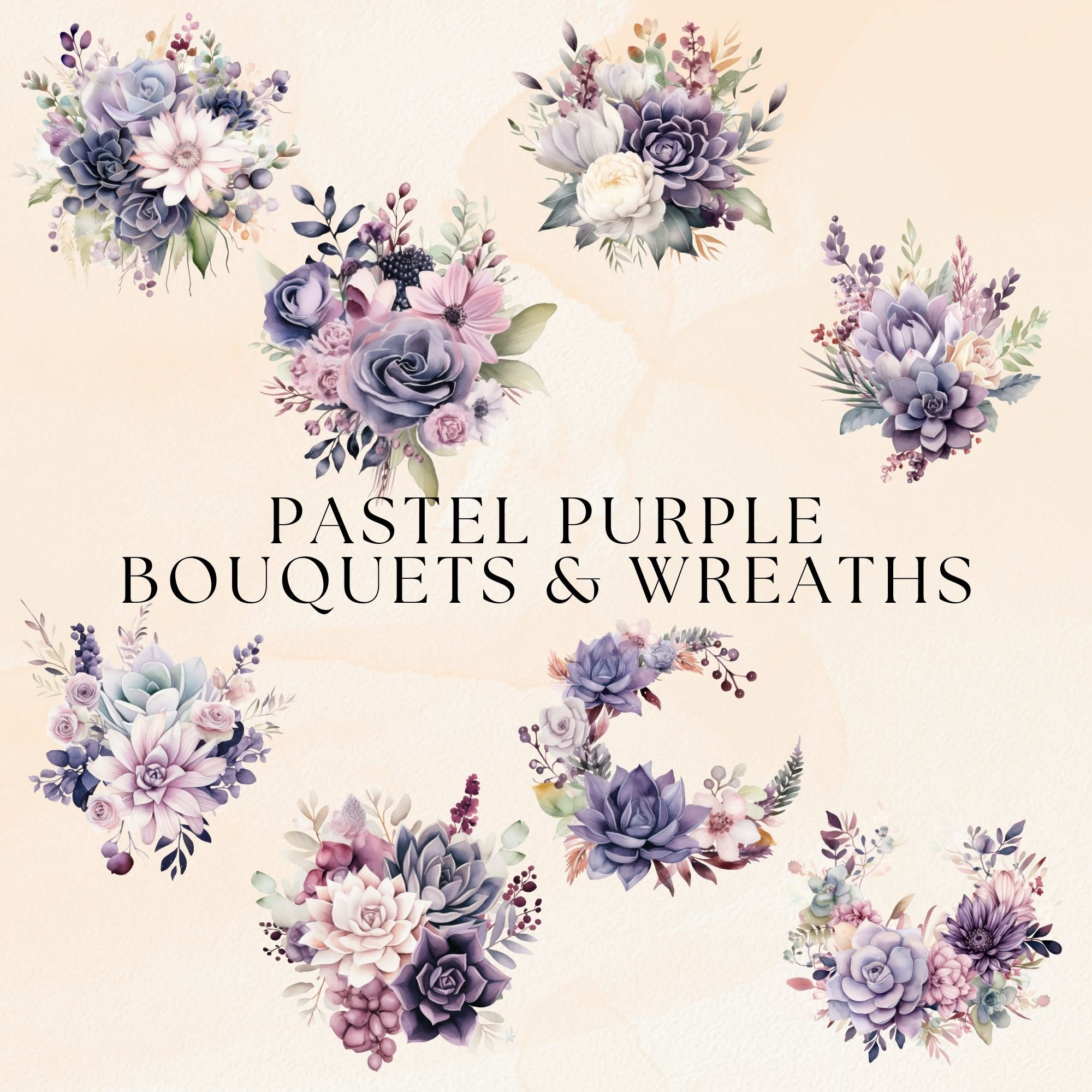 Pastel Boho Bouquet Clipart, Transparent PNG, Purple Succulent Wreath ...