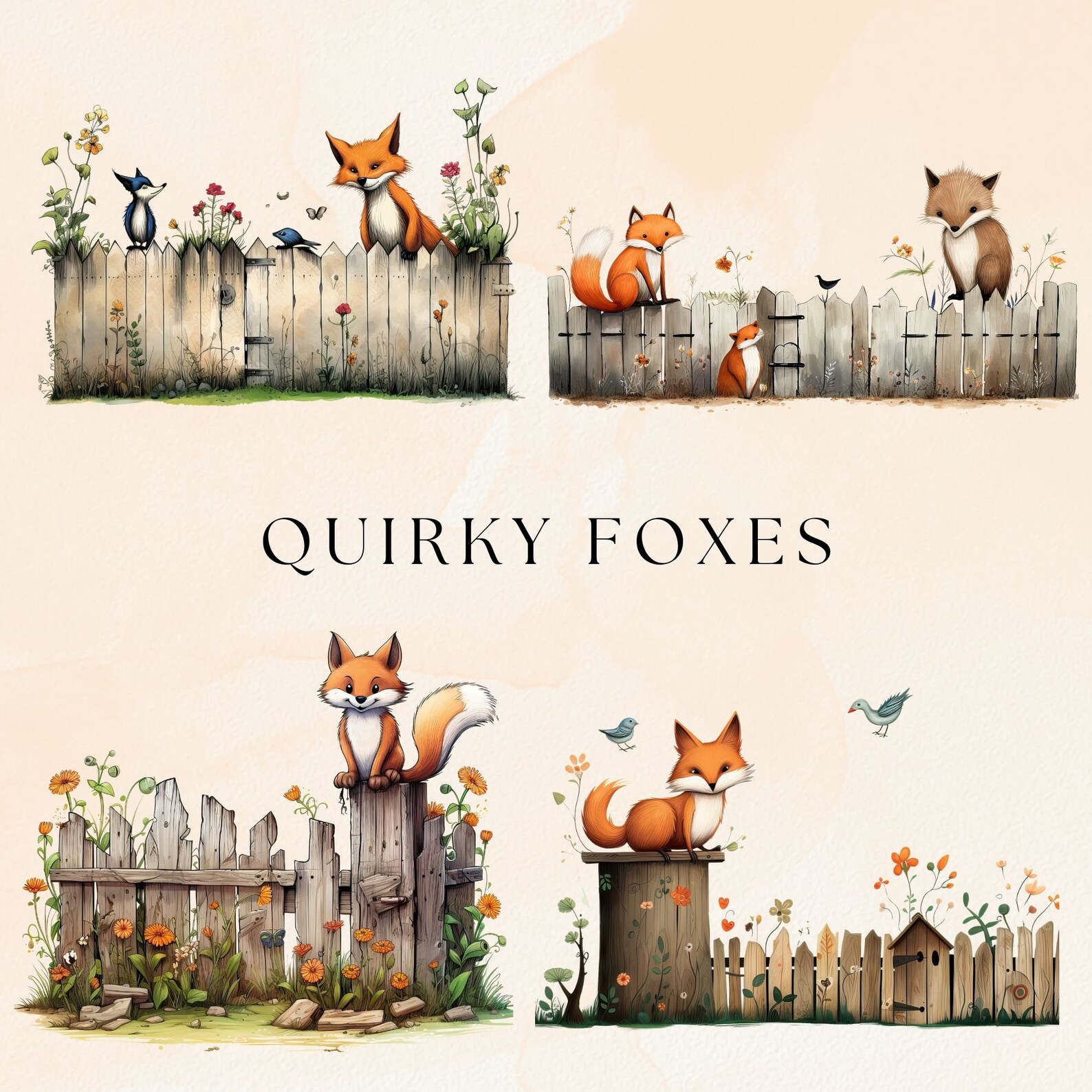 Whimsical Fox Clipart Bundle, Transparent PNG, Quirky Art, Cute Animals ...