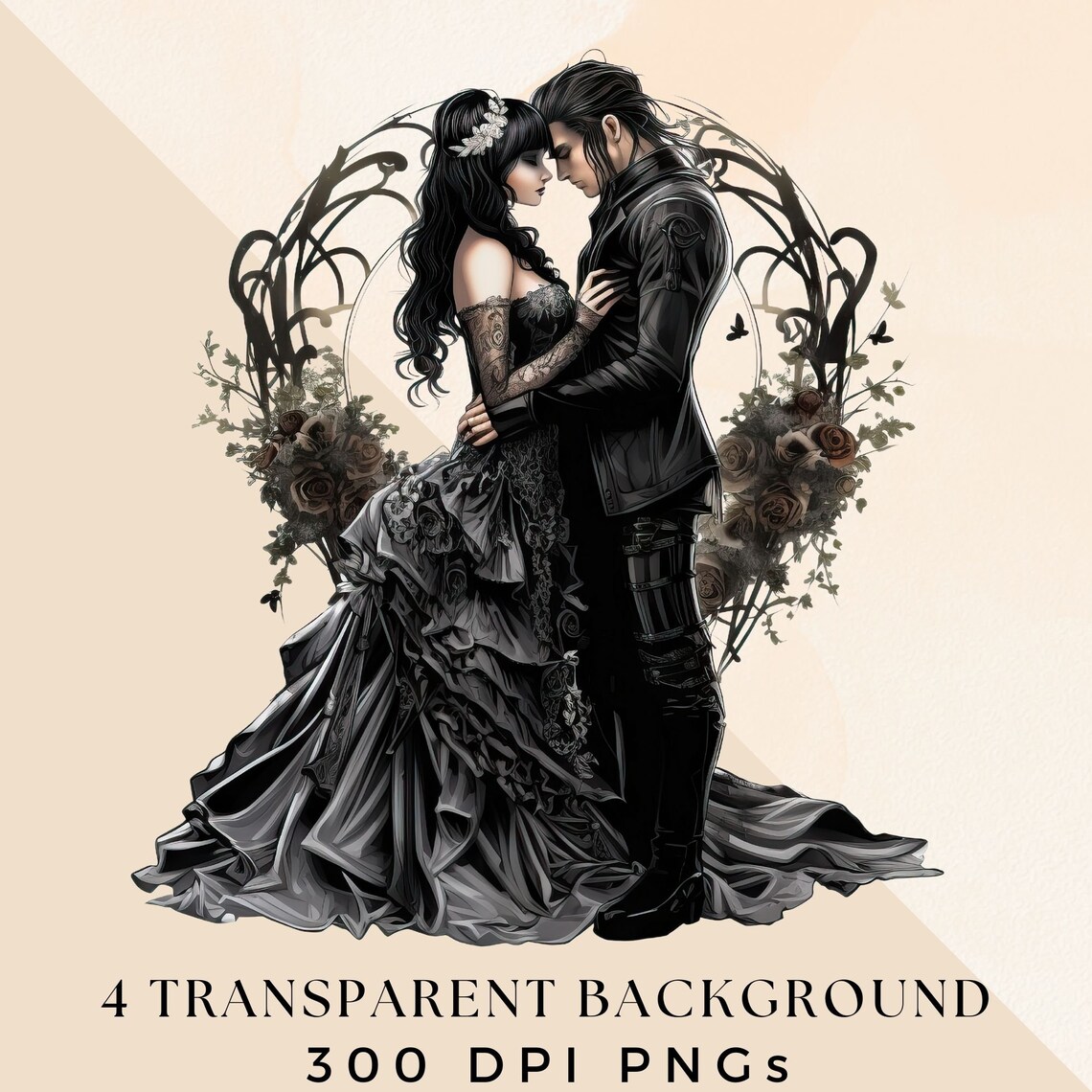Dark Romance Wedding Clipart Pack, Transparent Pngs, Junk Journal ...