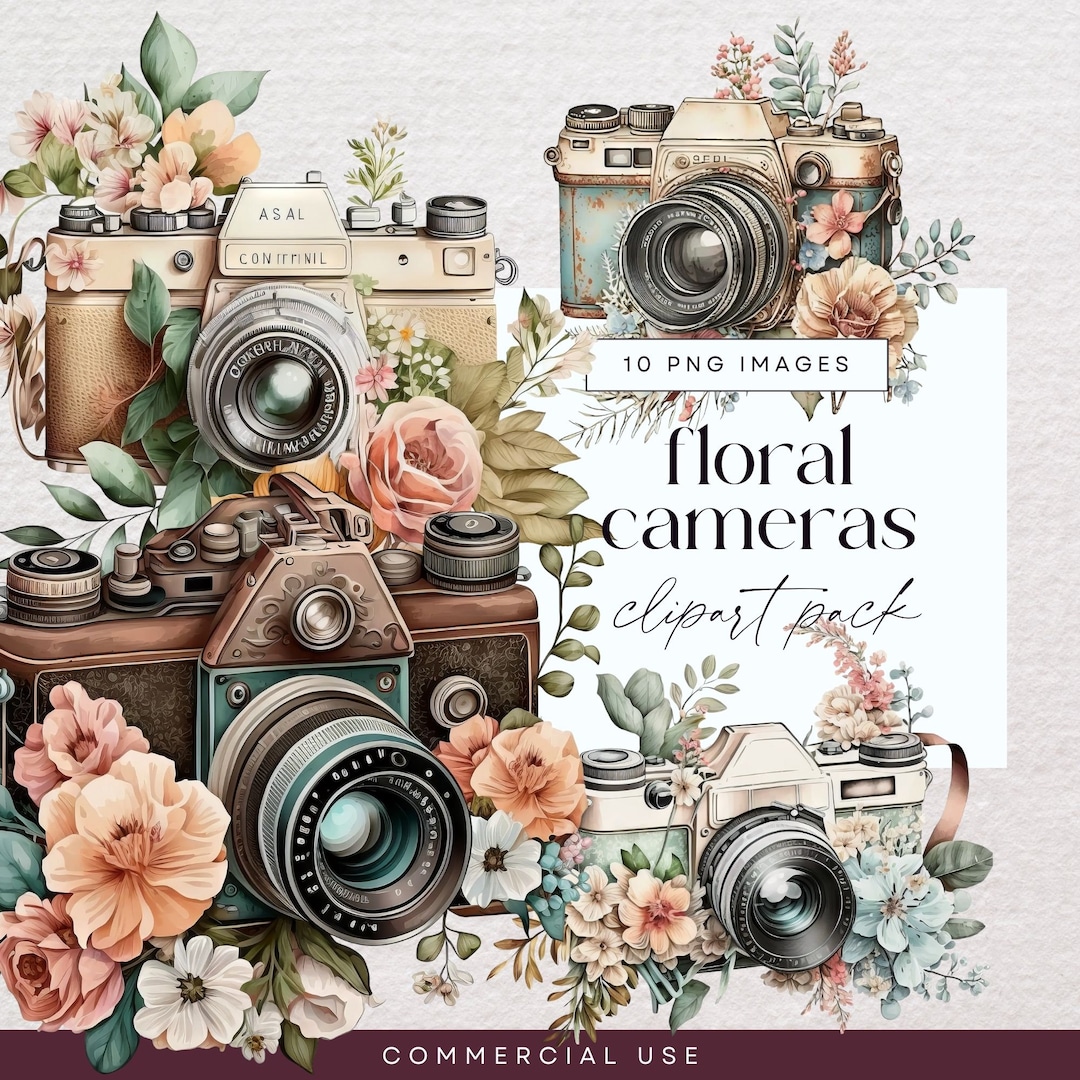 Floral Camera Clipart, Photography Clip Art, Transparent PNG, Vintage ...