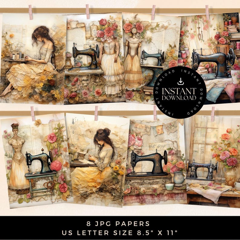 Seamstress Junk Journal, Sewing Machine Scrapbooking Page, Digital ...