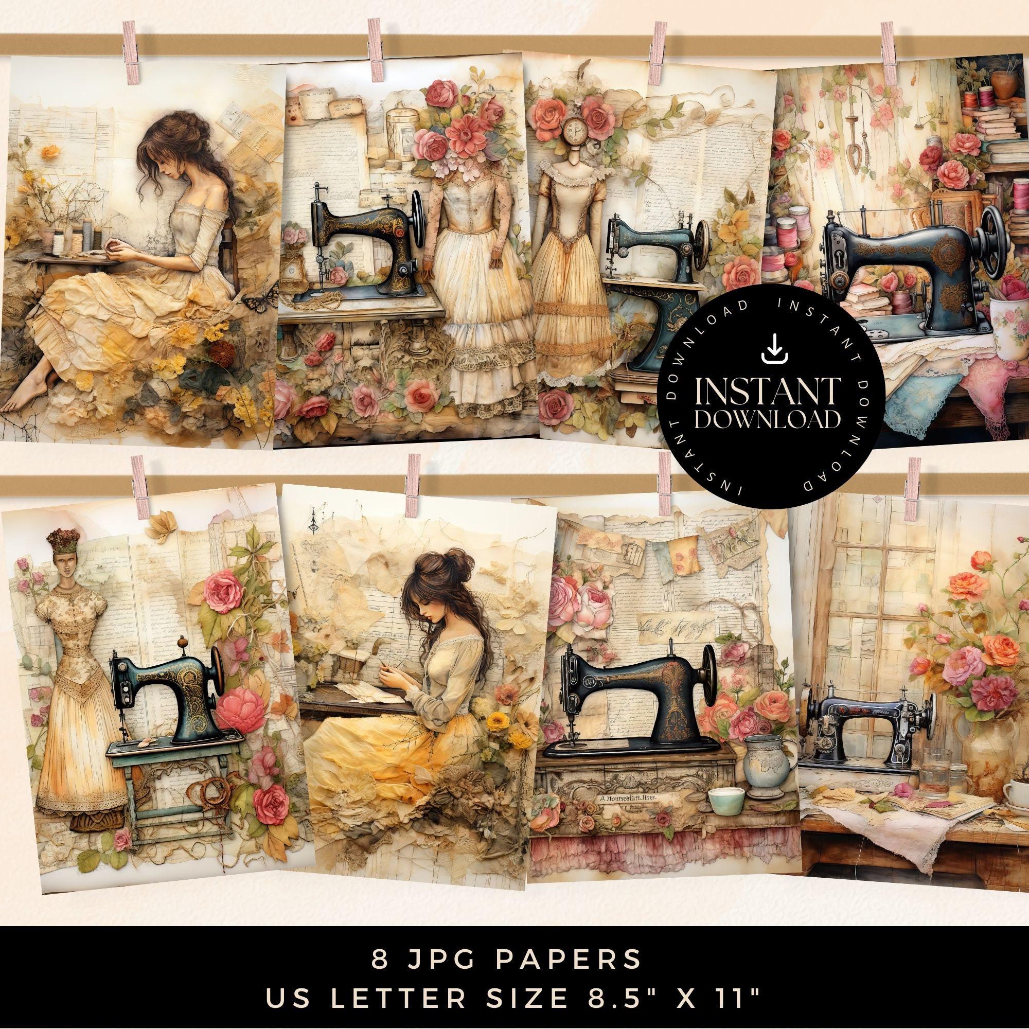 Seamstress Junk Journal, Sewing Machine Scrapbooking Page, Digital ...