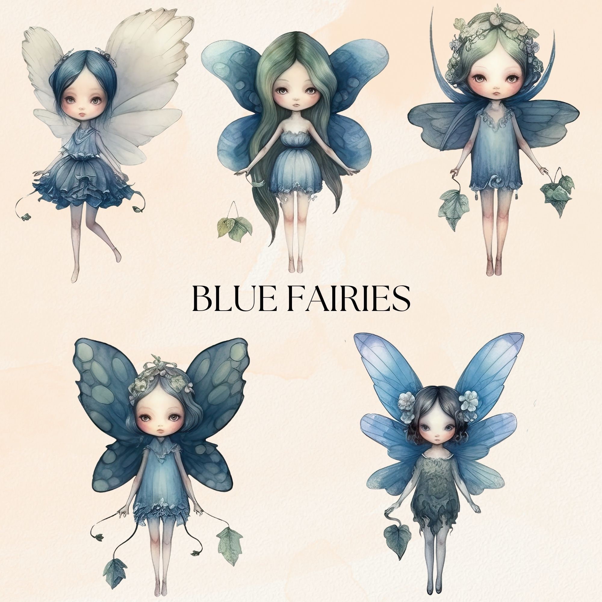 Blue Fairies Clip Art Clipart Pack Transparent Pngs - Etsy