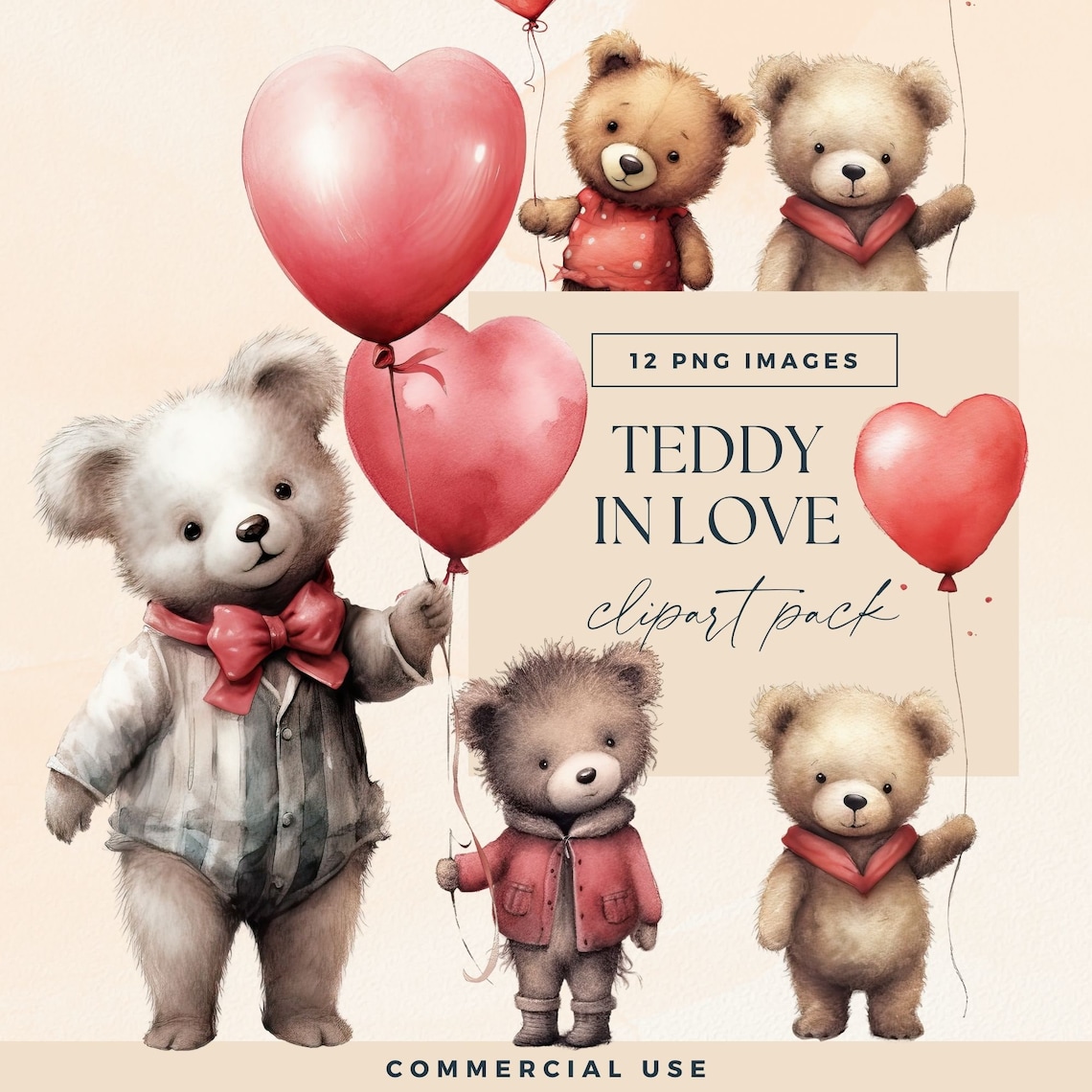 Valentine Bear Clipart Red Love Heart Balloon Clip Art - Etsy